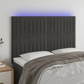Čelo postele s LED tmavě šedé 144x5x118/128 cm samet 3122711