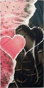 Rychleschnoucí plážová osuška SEA OF HEARTS růžovo-černá 70 x 140 cm, 100% mikrovlákno