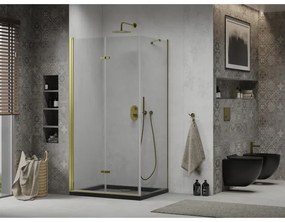 Mexen Lima skládací sprchový kout 90 x 100 cm, Průhledné, Zlatá + sprchová vanička Flat, Černá - 856-090-100-50-00-4070G
