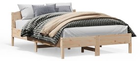 Rám postele s čelem bílý 140 x 200 cm masivní borové dřevo - Default Title