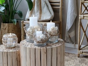 Chic Antique Skleněný svícen Wicker, přírodní barva, sklo, proutí