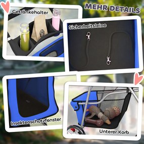 Kočárek pro psy Kočárek pro psy Skládací kočárek pro kočky do 10 kg s krytem proti dešti Odrazové proužky Úložný koš 77x44x102cm Modrý