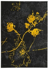 Moderní kusový koberec FESTIVAL 2743A Květy černý / žlutý Rozměr: 140x190 cm