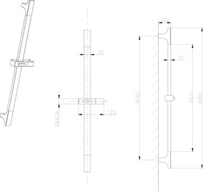 Sapho Sprchová tyč posuvný držák 680 mm ABS/zlato mat 1206-07GB
