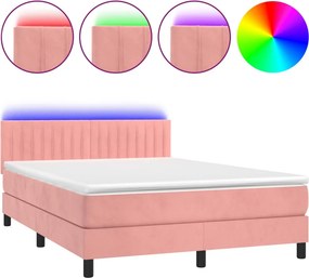 Box spring postel s matrací a LED růžová 140x190 cm samet 3134524
