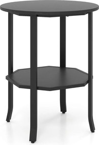 Costway Kulatý postranní stolek 2 s úložným prostorem Průmyslový Accent Black