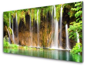 Obraz na skle Vodopád Jezero Příroda 120x60 cm