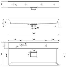 Sapho Sapho, GODIVA umyvadlo, litý mramor, 96x44cm, 2 otvory pro baterie, bílá, GU096-2