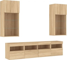 5dílná obývací stěna s LED dub sonoma kompozitní dřevo 3216745