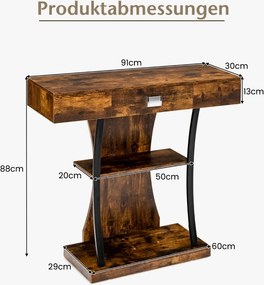 Costway Konzolový stůl ve tvaru T pro malé prostory Rustikálně – 91 × 30 × 88 cm