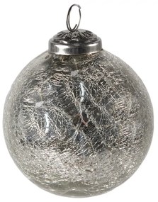 Stříbrná vánoční skleněná ozdoba koule s popraskanou strukturou – 7x8 cm