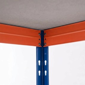 Kovový regál RIVET PRO 180x90x45 DTD dřevotříska 4 úrovně modro-oranžová
