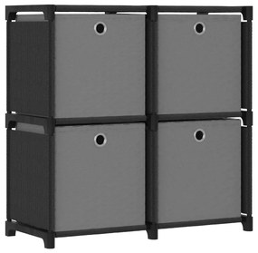 Výstavní police 4 přihrádky s boxy černá 69x30x72,5 cm textil 322599