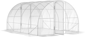 Outsunny Zeleninový Tunelový Skleník 4x3x2m s 2 Dveřmi a Pokrytím PE 150g/m², Pozinkovaný Ocelový Rám a Kulatá Střecha pro Pěstování Rostlin a Květin