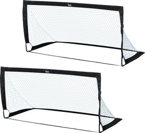 Fotbalové branky HOMCOM sada 2 skládacích mini branek z oceli a tetrolonu černé barvy 186x90x89 cm na zahradu a hřiště | Aosom.de