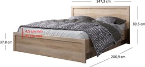 Postel 140x200 s roštem, úložným prostorem dub sonoma Jazz