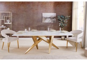 Massive home | Jídelní stůl ART MARBLE 200 cm - keramická deska z bílého mramor/ zlatá/šampaňské