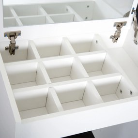 HOMCOM Skládací Toaletní Stolek se Zrcadlem, Moderní Toaletní Stolek se Stoličkou a Úložným Prostorem (10 Přihrádek), Bílý MDF, 60,2 x 40,2 x 79 cm