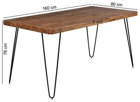 Bruxxi Jídelní stůl Bagli, 160 cm, masiv Sheesham