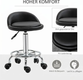 HOMCOM Set 2 otočných stoliček - pracovní stolička 360° - nastavitelná výška sedáku 47-62H cm, ergonomické opěradlo - chromovaná ocel s černým syntet…