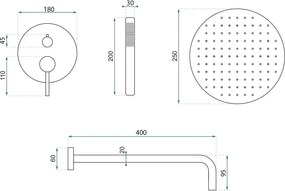 Rea Argon, sprchová souprava pod omítku + krabicový instalační systém BOX, zlatá matná, REA-P7810