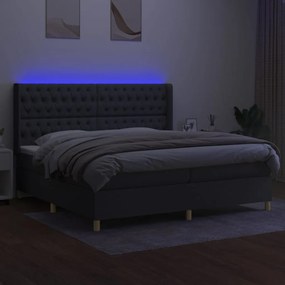 Box spring postel s matrací a LED tmavě šedá 200x200 cm textil 3139142