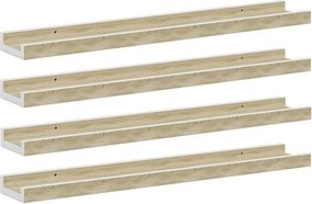 Nástěnné police 4 ks bílé a dub sonoma 60 x 9 x 3 cm 326695