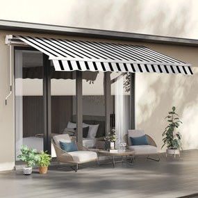Balkonová markýza Outsunny, 3,95 x 2,45 x 3,50 m, odolná proti UV záření, pro všechny povrchy, s ruční klikou, hliník, polyester, bílá + modrá | Aoso