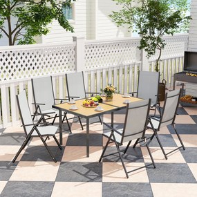 Jídelní stůl Outsunny pro 6 osob, zahradní stůl s obdélníkovým vrchem z oceli s dřevěným efektem, proti rezivění, pro terasu, 150 x 90 x 72 cm, příro…