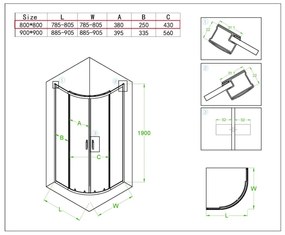 BPS-koupelny Čtvrtkruhový sprchový kout HYD-RK94A 80x80 cm chrom/transparent + vanička HYD-RSV-SXL01A černá