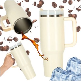 Creative Corner Termohrnek s brčkem a rukojetí termoska 1200ml krémová