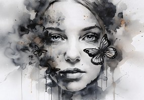 Postershop Fototapety vliesové: Art watercolour woman butterfly (1) - 254x184 cm