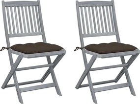 vidaXL Skládací zahradní židle s poduškami 2 ks masivní akáciové dřevo [3064553] Barva: taupe