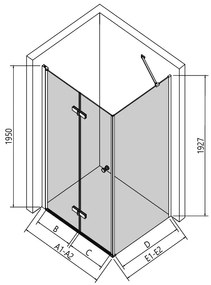 Erga Berlin, sprchový kout se skládacími dveřmi 110(dveře) x 110(stěna) x 195 cm, 6mm čiré sklo, černý profil, ERG-V02-BERLIN-D110G110-CL-BK