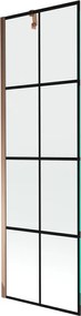 Mexen Next, vanová zástěna 1-křídlová 60 x 150 cm, fixní křídlo, 6 mm čiré sklo s černým vzorem, růžové zlato profil, 895-060-000-00-77-60