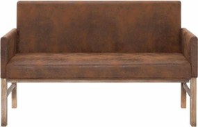 Lavice s područkami 140 cm hnědá umělá semišová kůže 281338
