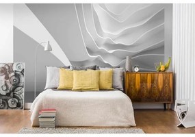 DIMEX | Vliesové fototapety na zeď 3D futuristická vlna MS-5-0295 | 375 x 250 cm| bílá, šedá