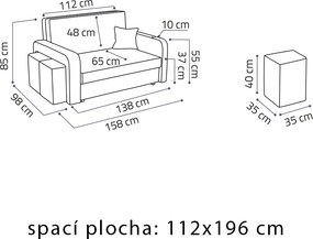 Pohovka VIVA II HOME + 2x taburet v ceně | 158 cm | LEVÁ | rozkládací + úložný prostor | VÝBĚR TKANIN