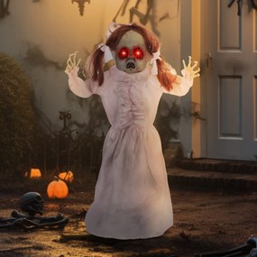 HOMCOM Hororová panenka, halloweenská dekorace, aktivována zvukem/ dotykem, červené oči, zvuk, 76 cm