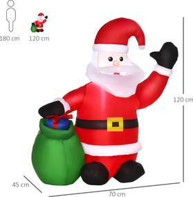 HOMCOM Vánoční dekorace Nafukovatelný Santa Claus venkovní vánoční dekorace, včetně ventilátoru, 1,2 m, červená + bílá