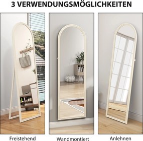 HOMCOM Zrcadlo na celou délku, 50 x 160 cm, volně stojící, montáž na zeď, obloukový rám, bílá