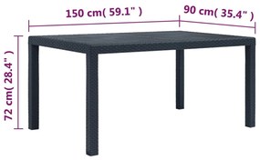 vidaXL Zahradní stůl antracitový 150x90x72 cm plastový ratanový vzhled