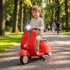AIYAPLAY elektrická motorka pro děti od 3 let, licencovaná VESPA, 7,2 V, s odnímatelnými pomocnými kolečky, 3-5 km/h, max. 30 kg, červená