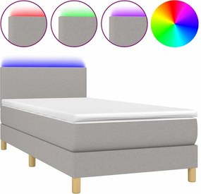 Box spring postel s matrací a LED světle šedá 90x190 cm textil 3133517