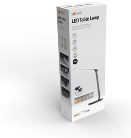 Solight LED stolní lampička stmívatelná, 12W, volba teploty světla, USB, černý lesk