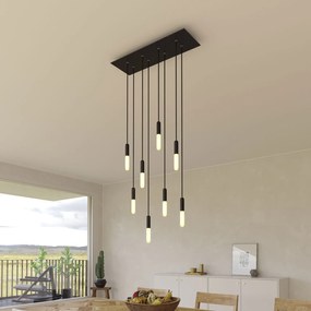 creative cables Závěsná lampa s 8 světly, s obdélníkovým XXL baldachýnem Rose-one, textilním kabelem a kovovými komponenty Barva: Hladký ocelový dibond