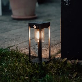 Venkovní sloupek tmavě šedý 25 cm s potkávacím světlem a čidlem na solar - Sonne