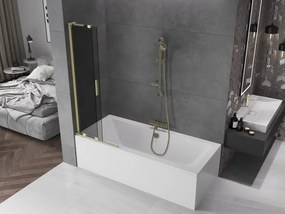Mexen Velar L, 2-křídlová posuvná vanová zástěna 75 x 150 cm, 8mm šedé sklo, zlatá matná, 896-075-003-41-55