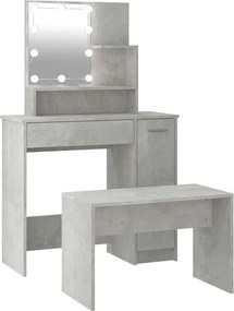 Toaletní stolek sada s LED betonově šedý kompozitní dřevo 3114118