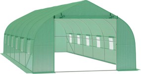 Outsunny Zahradní Greenhouse Tunel 8x3x2 m se 12 Okny a Rolovacím Dveřmi pro Pěstování Rostlin Rajčat a Zeleniny - Ocel a PE 140 g/m² Zelená | Aosom
